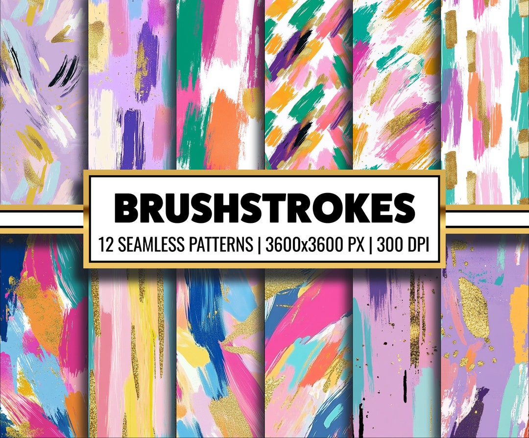 Colorful Brushstrokes Digital Paper Brush Stroke Seamless Pattern for ...