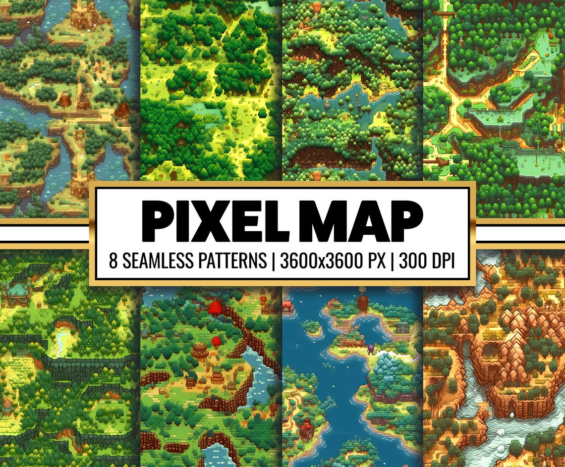 Pixel Map Digital Paper Pack Video Game Seamless Pattern Pixel Art ...
