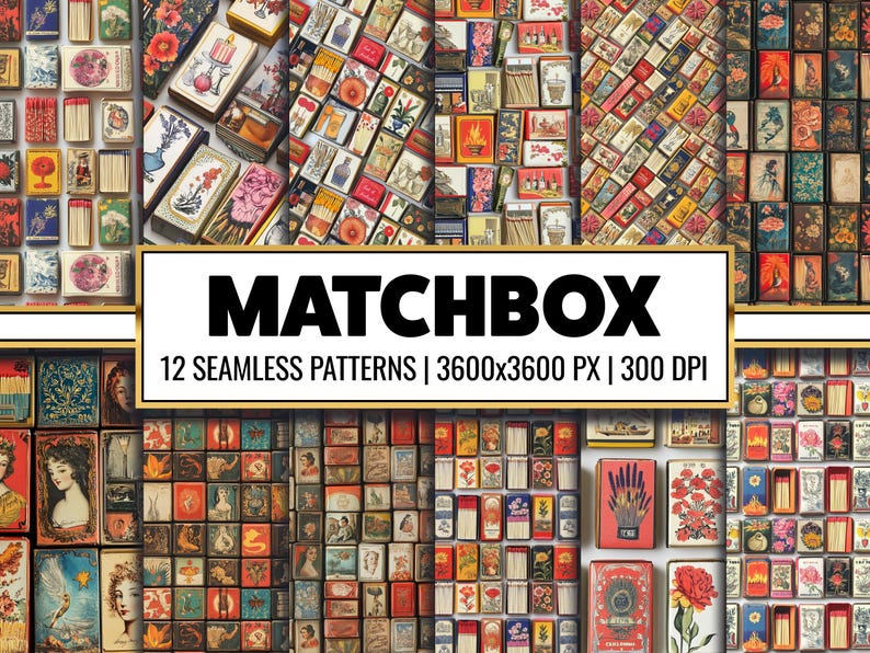 Vintage Matchbox Digital Paper: Seamless Scrapbook Patterns (digital ...