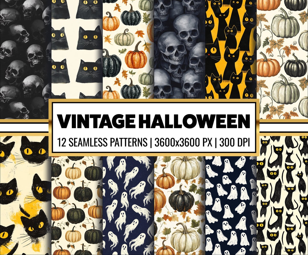 Vintage Halloween Digital Paper Pack, Seamless Scrapbooking Halloween ...