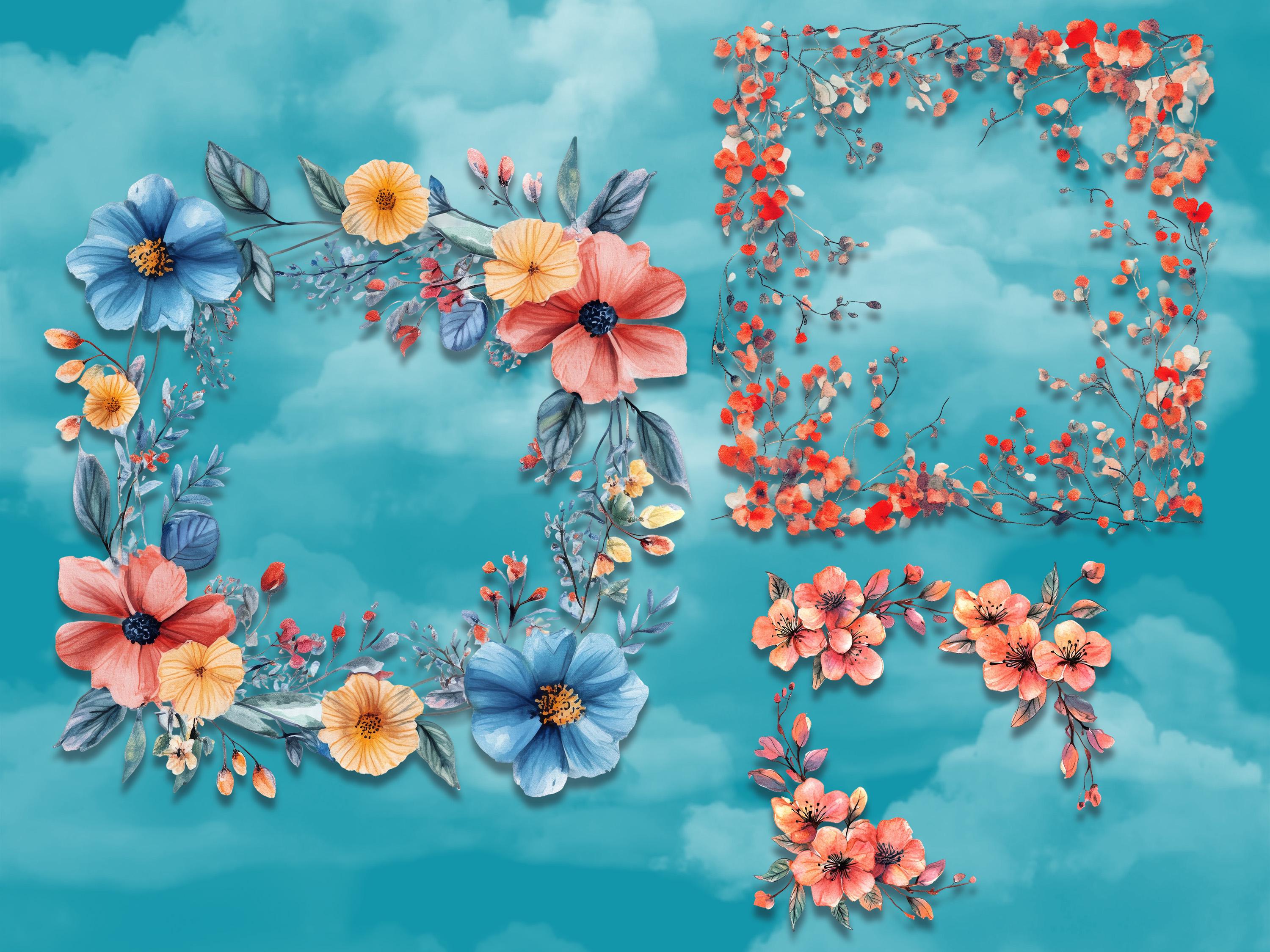 Floral Frame Clip Art Flower Border Digital Paper Watercolor Floral ...