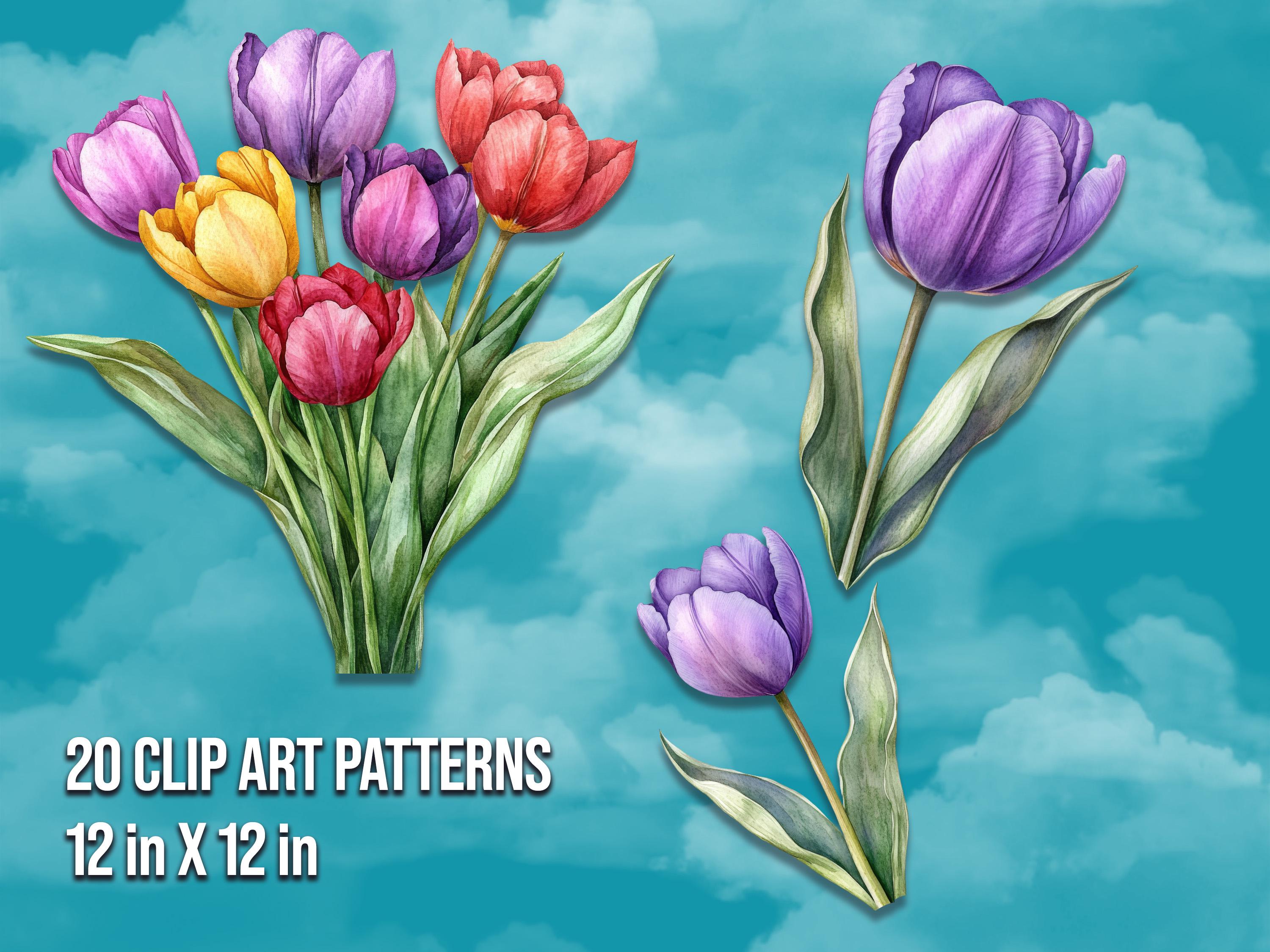 Tulip Clip Art Flower Garden Digital Paper Floral Vase Printable Paper ...