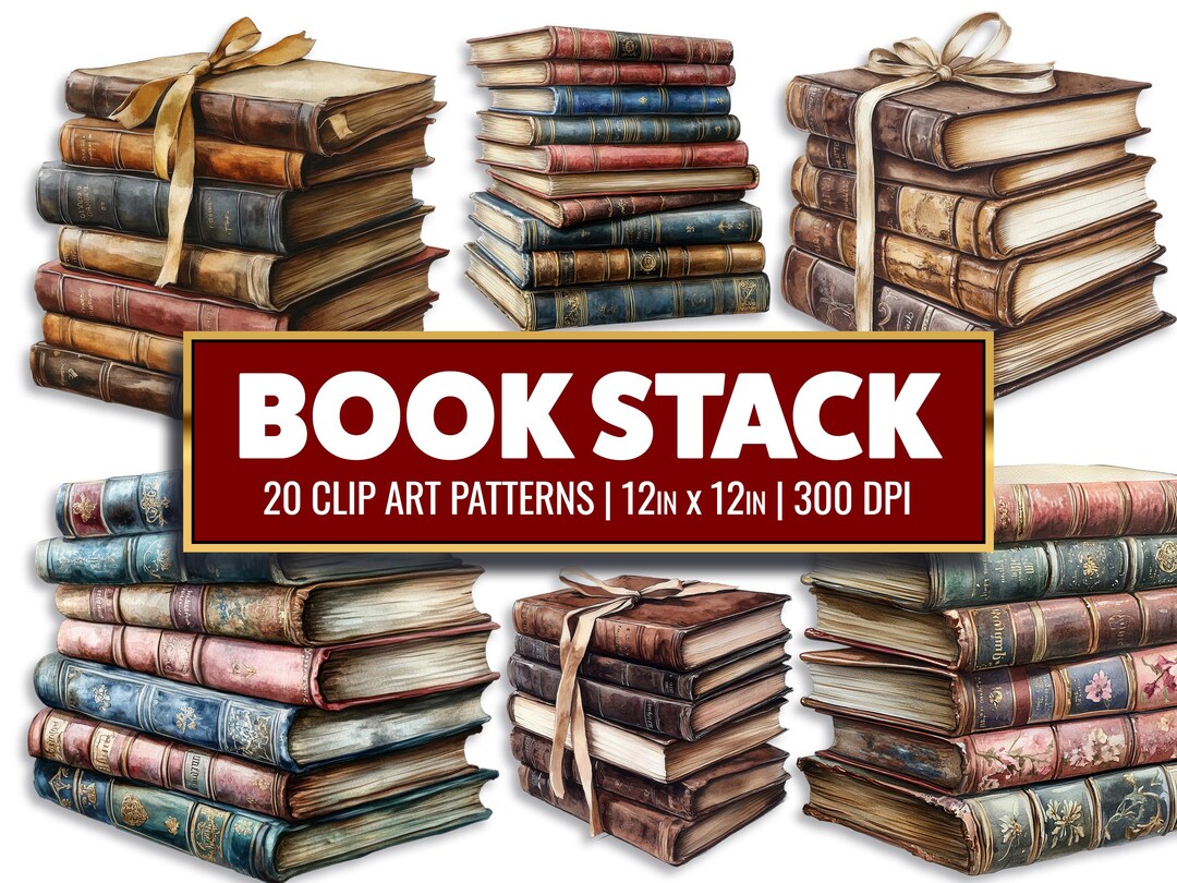 Vintage Book Stack Clip Art Watercolor Book Printable Paper Craft ...