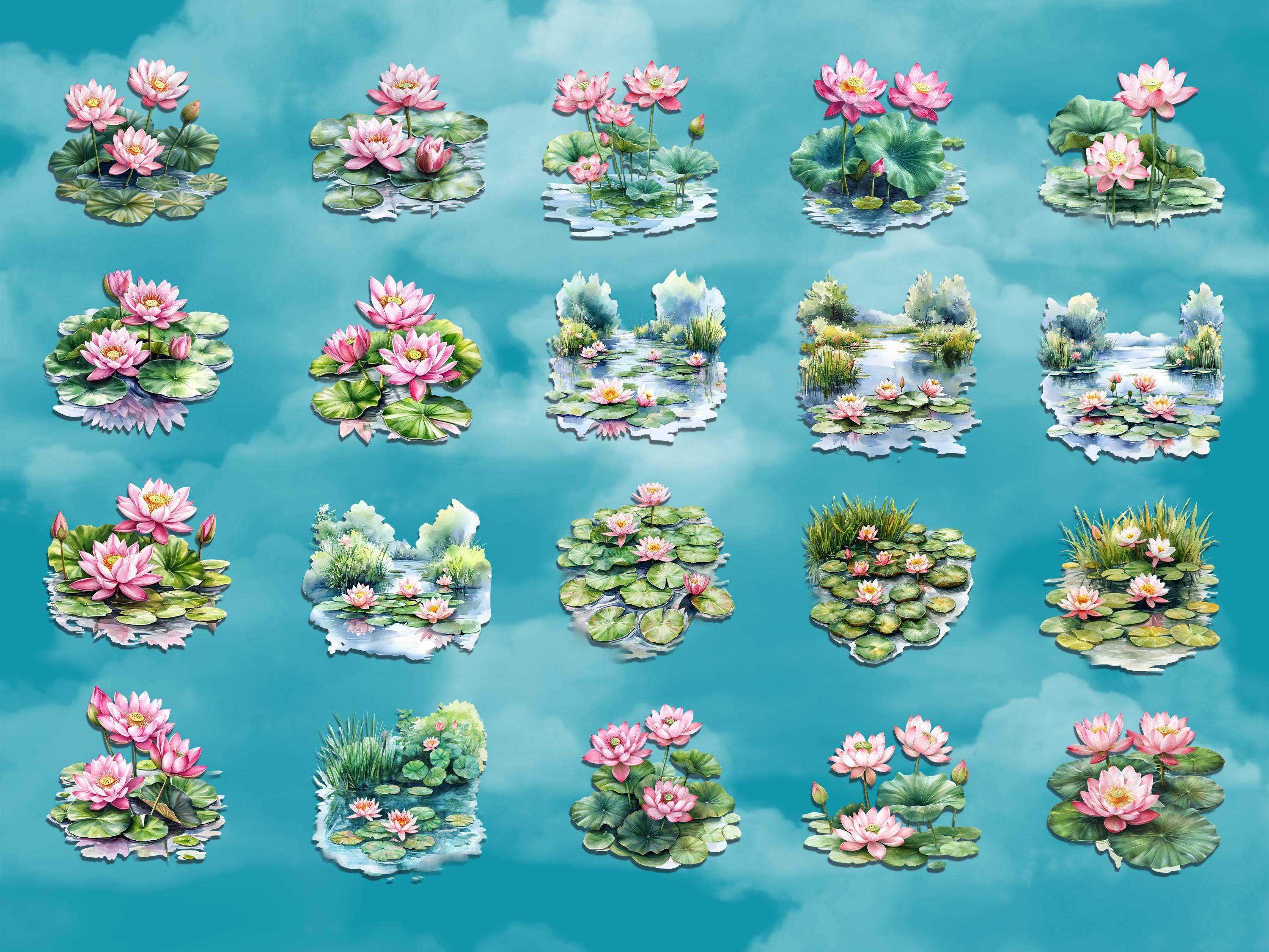 Lily Pond Clip Art Watercolor Lily Pad Digital Paper Pond Printable PNG ...