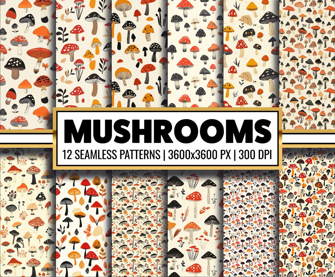 Vintage Mushroom Digital Paper Woodland Mushroom Seamless Texture ...