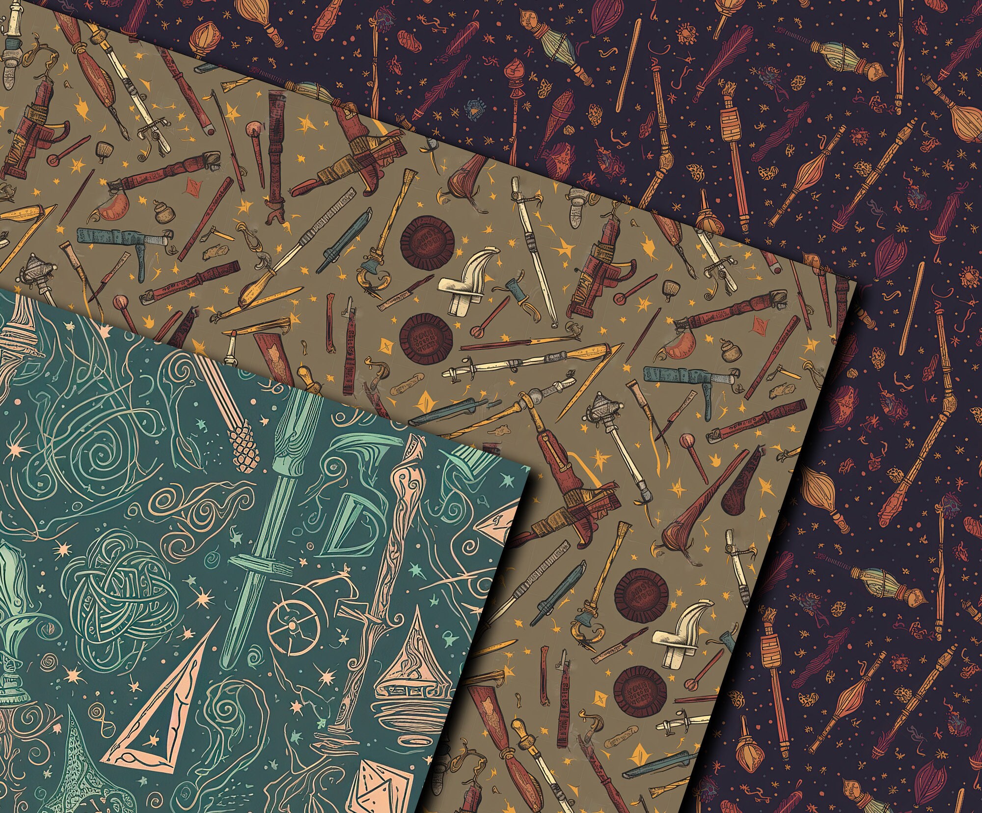 Wizardry Digital Paper, Seamless Fantasy Backgrounds, Wizard Clipart ...