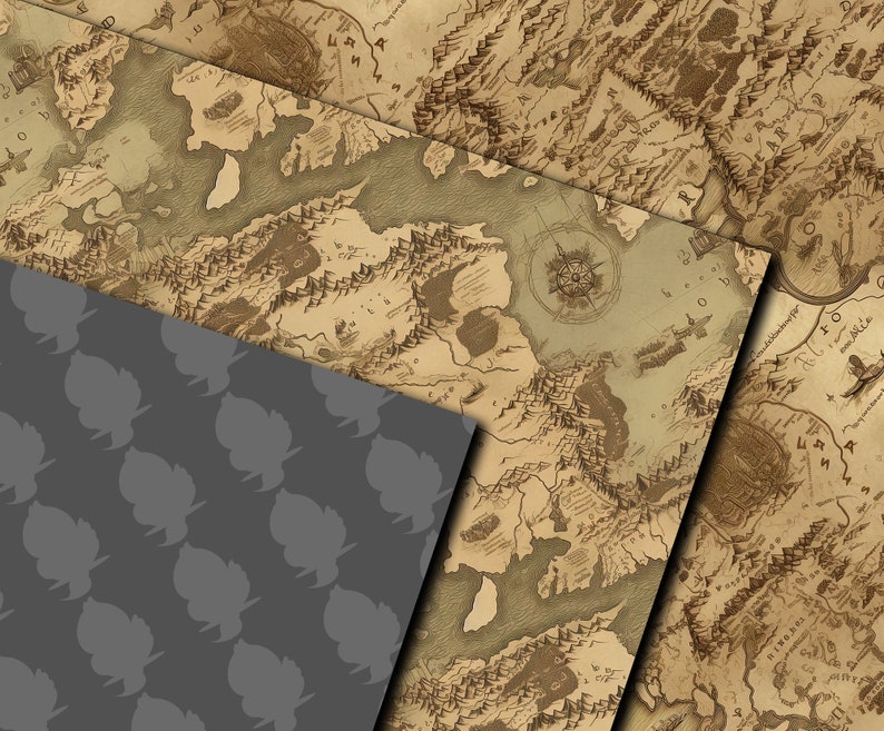 Fantasy Maps Digital Paper, Vintage Maps, World Map Scrapbook Paper ...