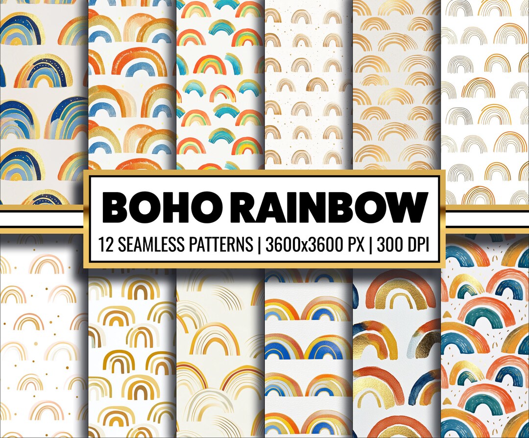 Boho Rainbow Digital Paper Rainbow Seamless Pattern Bohemian Rainbow ...