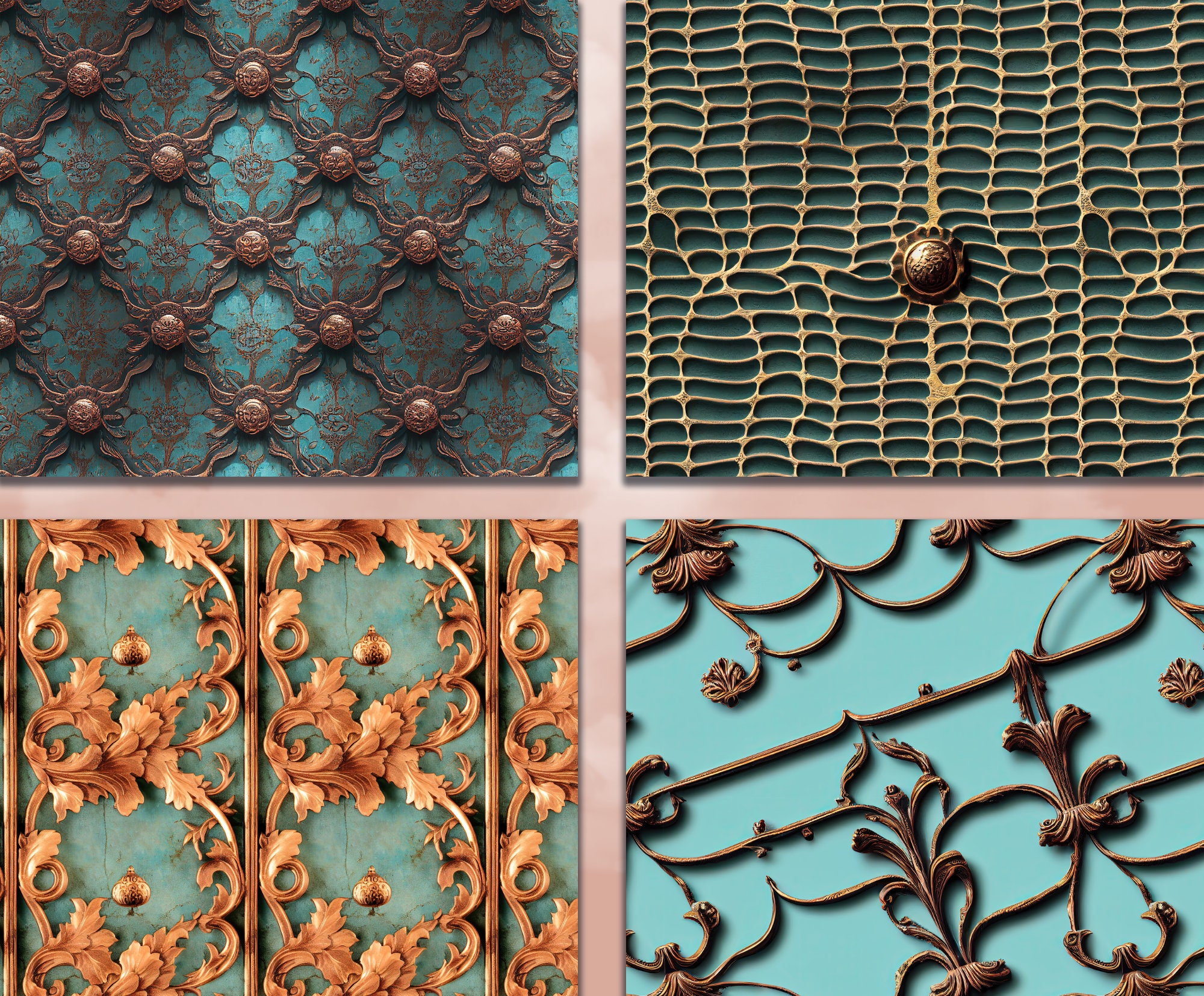 Distressed Patina Digital Paper, Seamless Antique Copper Textures ...