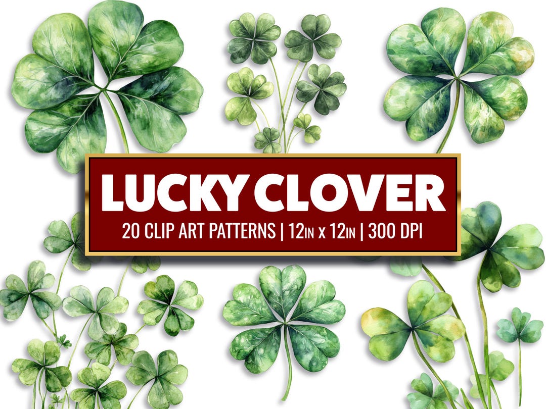 Lucky Clover Clip Art Four Leaf Clover Digital Paper St. Patrick's Day ...