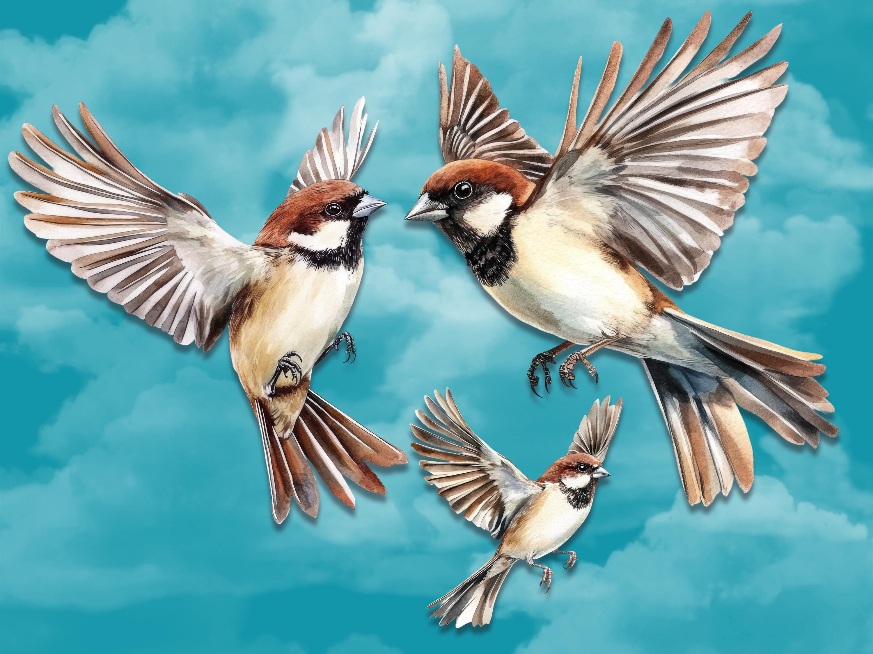 Sparrow Clip Art Watercolor Bird Printable PNG Paper Craft Sparrow Bird ...