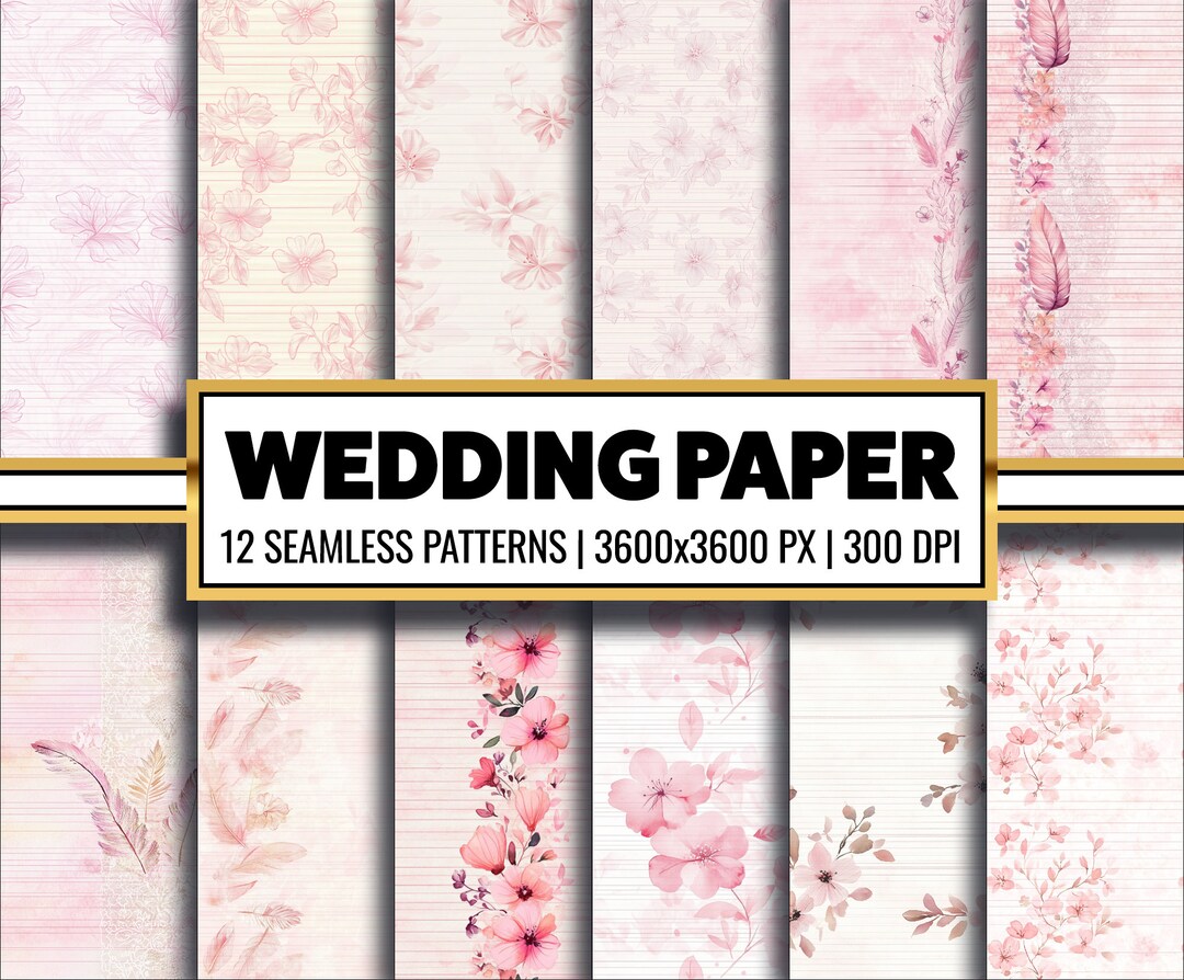 Pink Floral Wedding Digital Paper: Romantic Pastel Patterns (digital ...