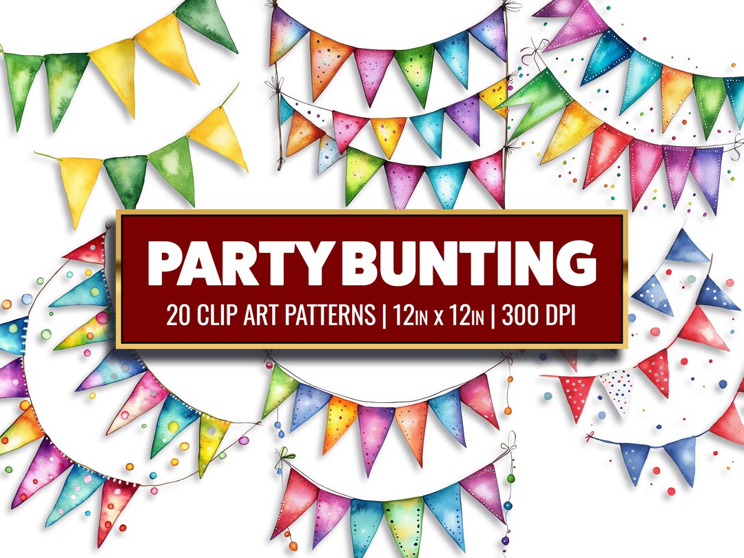 Party Bunting Clipart Birthday Flags Printable PNG Watercolor Birthday ...