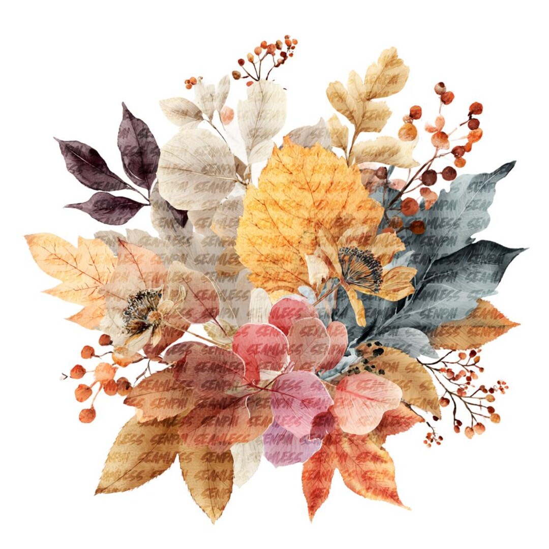 Festive Autumn Leaves Clipart Watercolor Fall Bouquet PNG Digital ...