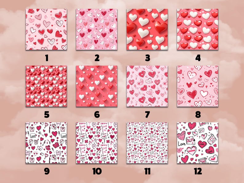 Valentine Theme Digital Paper Valentine Heart Seamless Pattern Pink ...