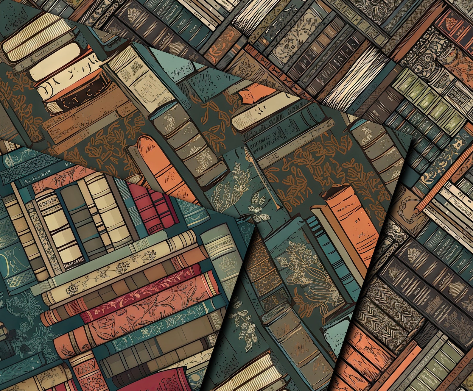 Library Books Digital Paper, Texture Backgrounds Printable Scrapbook ...