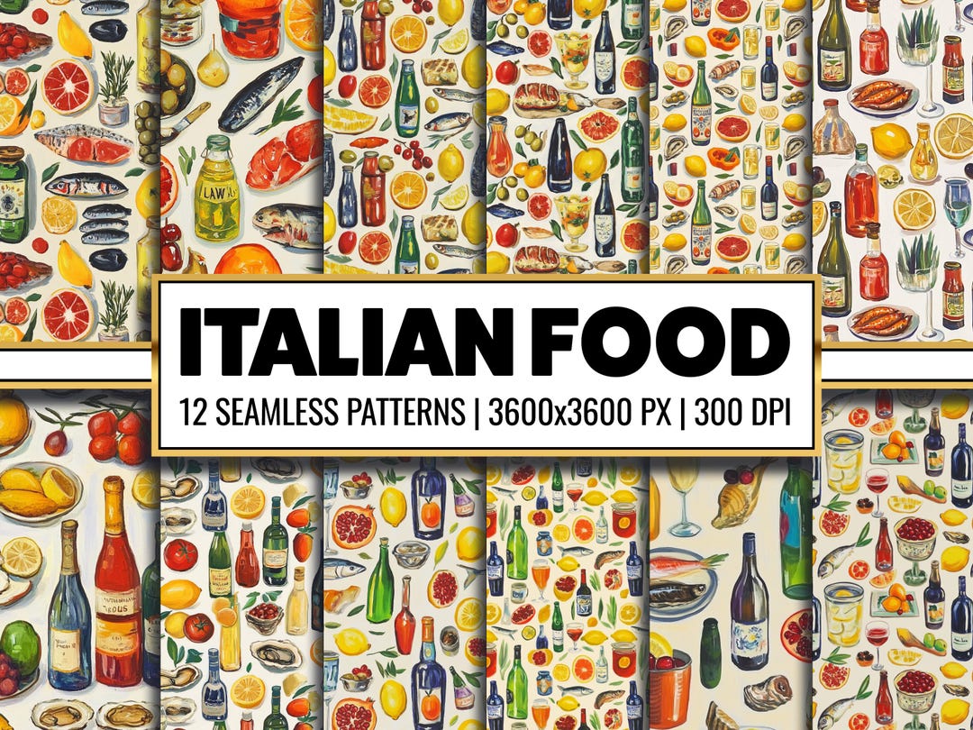 Italian Food Digital Paper: Seamless Collage Patterns (digital Download ...