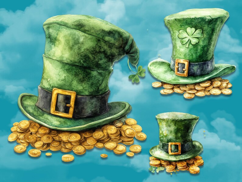 Leprechaun Hat Clip Art: Watercolor St. Patrick's Day Digital Paper ...
