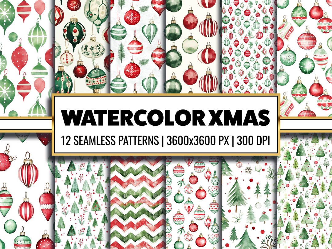 Watercolor Christmas Digital Paper: Seamless Xmas Patterns (digital ...