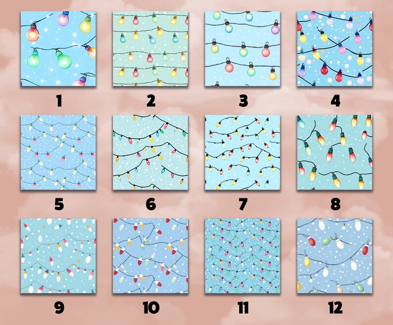 Preppy Blue Christmas Light Digital Paper Winter Light Seamless Pattern ...