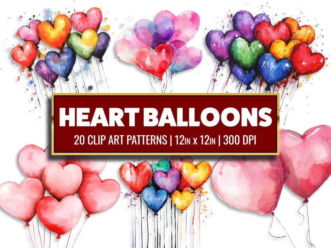 Heart Balloon Bouquet Clip Art Adorable Multi-color Balloon Digital ...