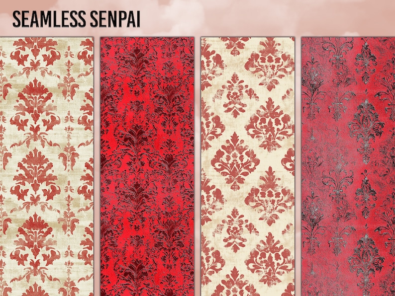 Christmas Damask Digital Paper: Red & Green Seamless Patterns (PNG) - Etsy