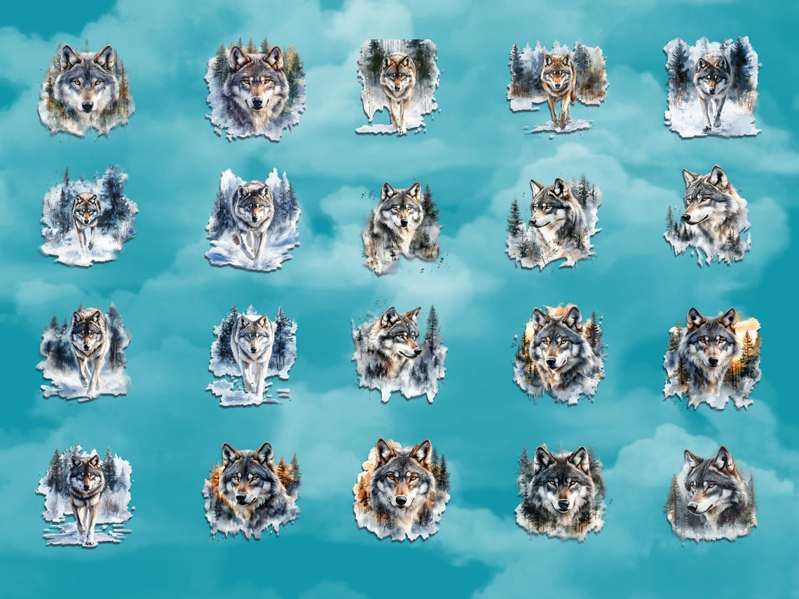 Winter Wolf Watercolor Clipart: Forest Animal PNG Images (digital ...