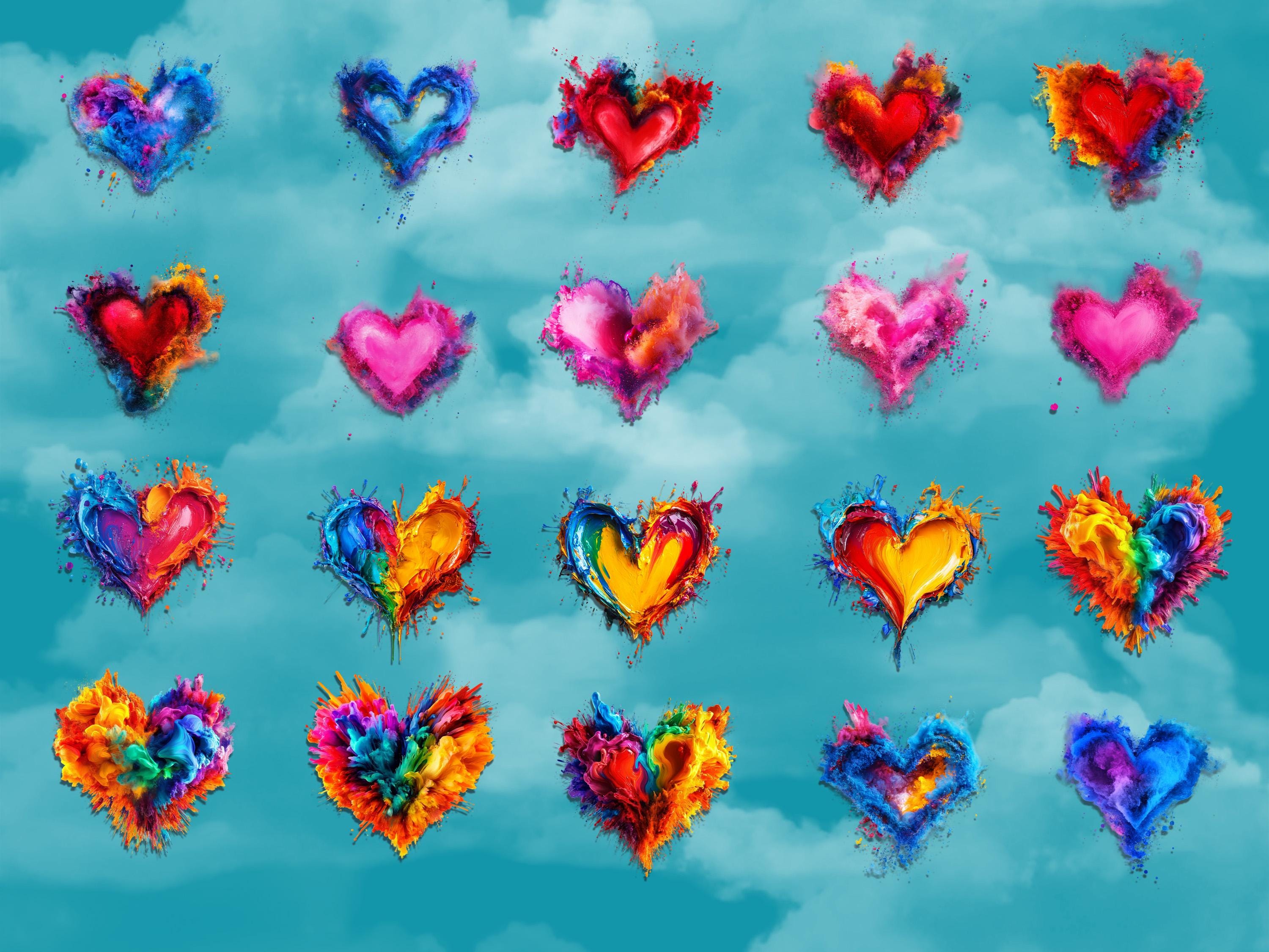 Colorful Heart Clip Art Painted Heart Digital Paper Vibrant Powder ...