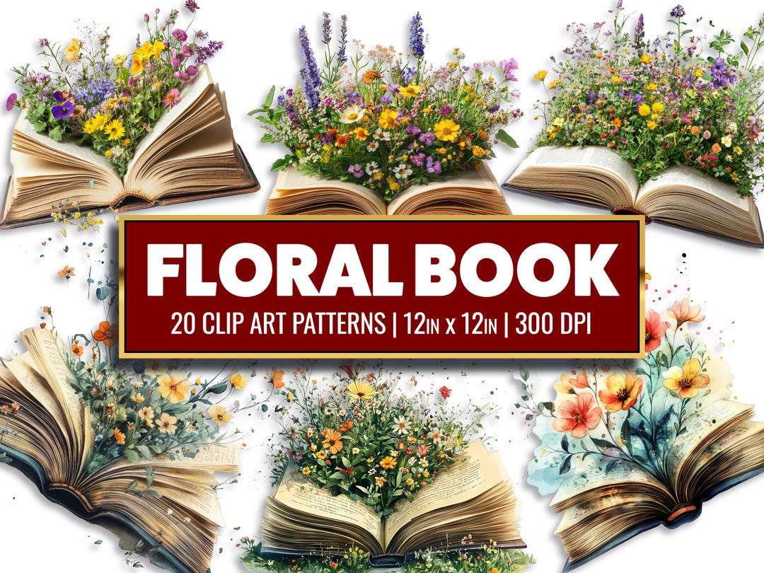 Floral Open Book Clipart Fantasy Library Book Printable Papercraft ...
