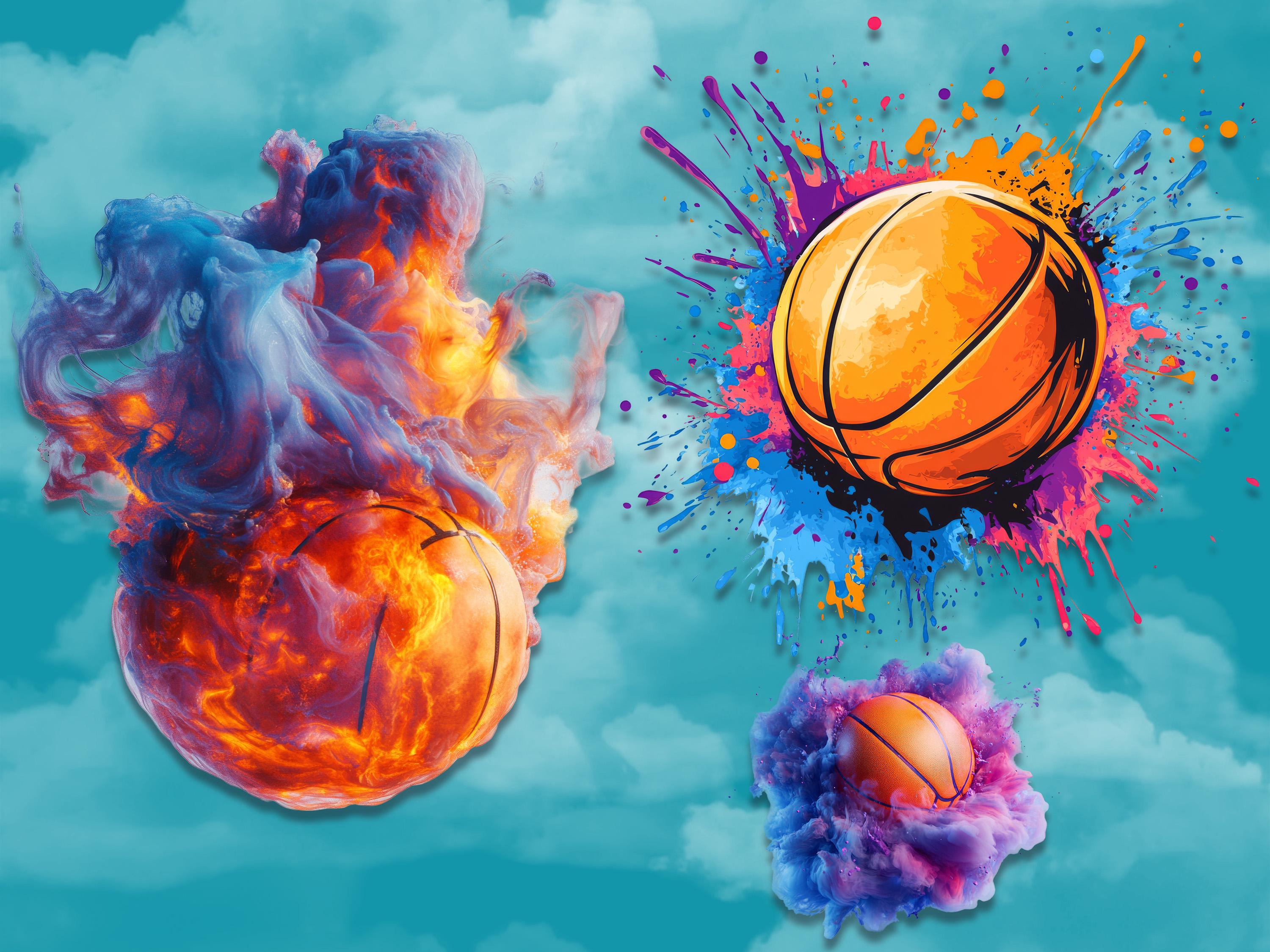 Flaming Basketball Clipart Watercolor Basketball Digital Papercraft ...