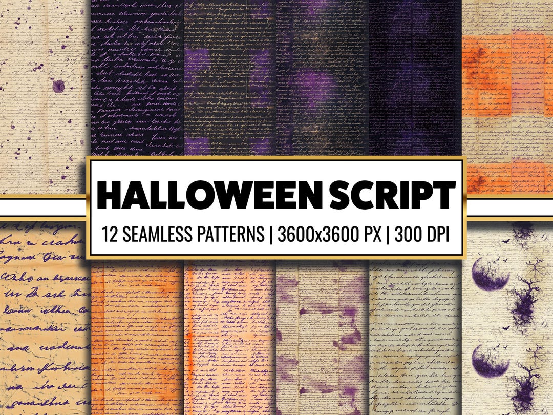 Halloween Vintage Script Digital Paper Aged Parchment Seamless Paper ...