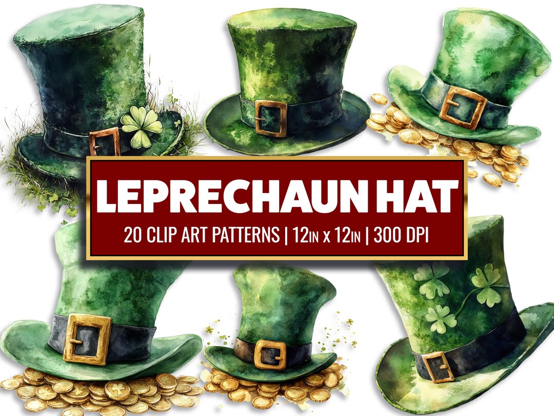 Leprechaun Hat Clip Art Green Top Hat Digital Paper St. Patrick's Day ...