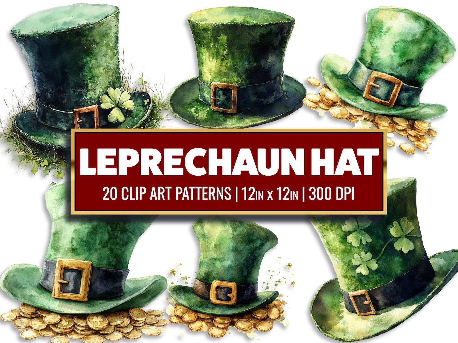 Leprechaun Hat Clip Art: Watercolor St. Patrick's Day Digital Paper ...