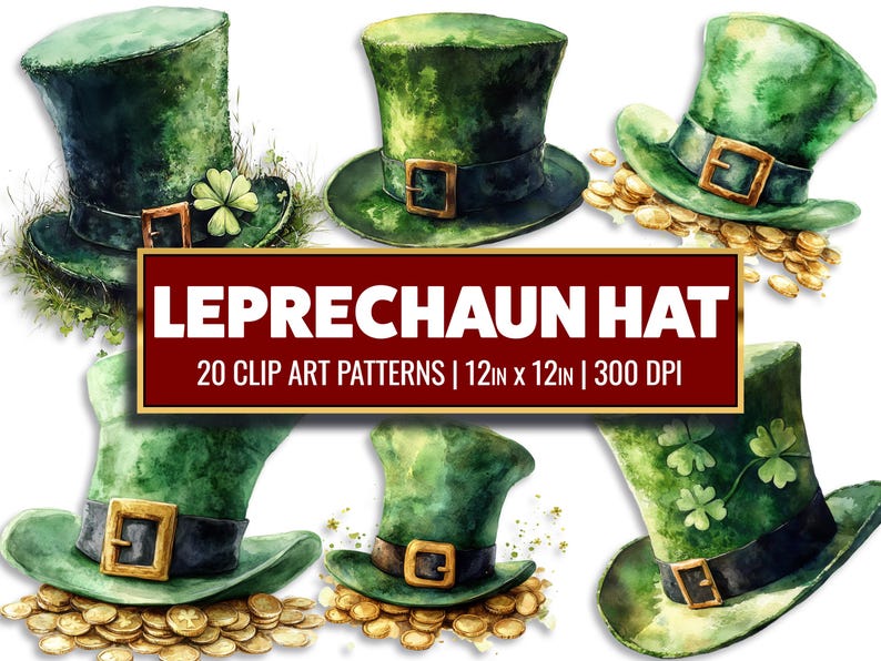 Leprechaun Hat Clip Art: Watercolor St. Patrick's Day Digital Paper ...