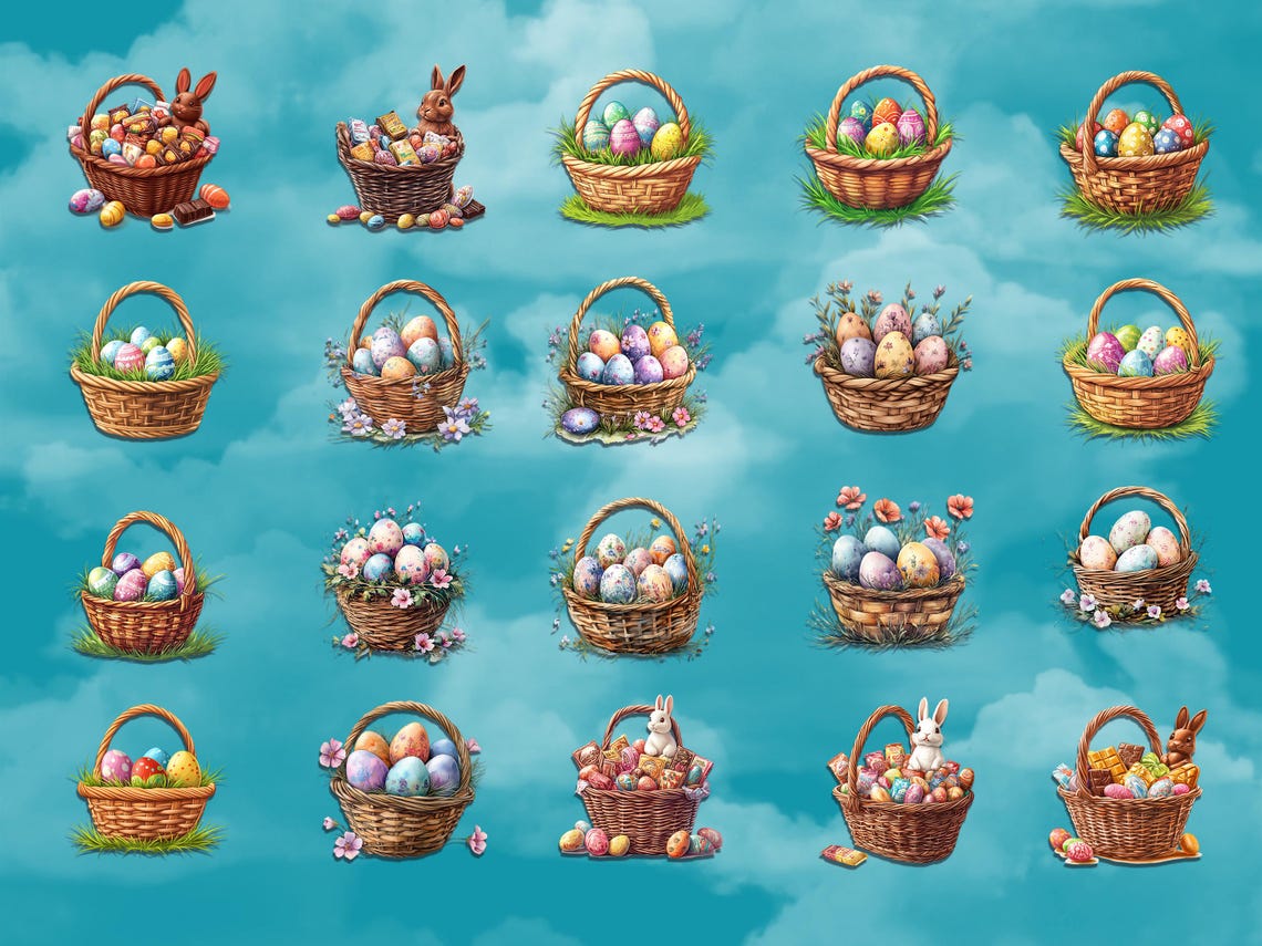 Easter Basket Clipart Watercolor Easter Eggs Digital Paper Spring Clip ...