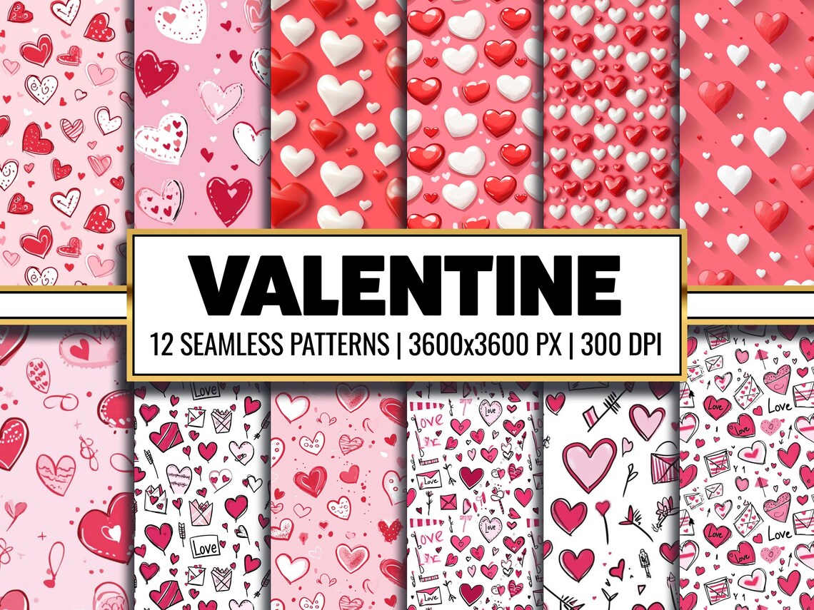 Valentine Theme Digital Paper Valentine Heart Seamless Pattern Pink ...