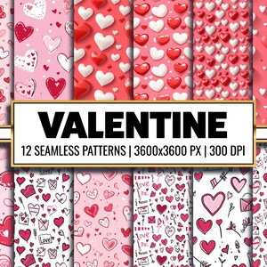 Valentine Theme Digital Paper Valentine Heart Seamless Pattern Pink ...