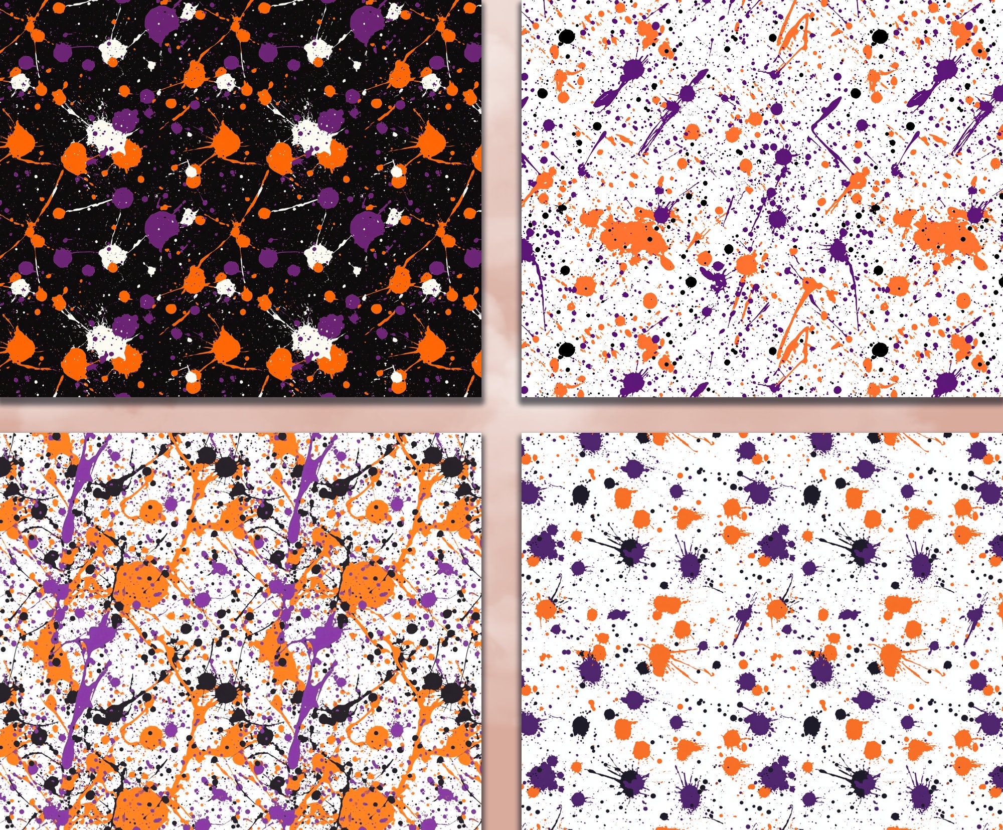 Halloween Paint Splatter Digital Paper October Seamless Design Orange ...