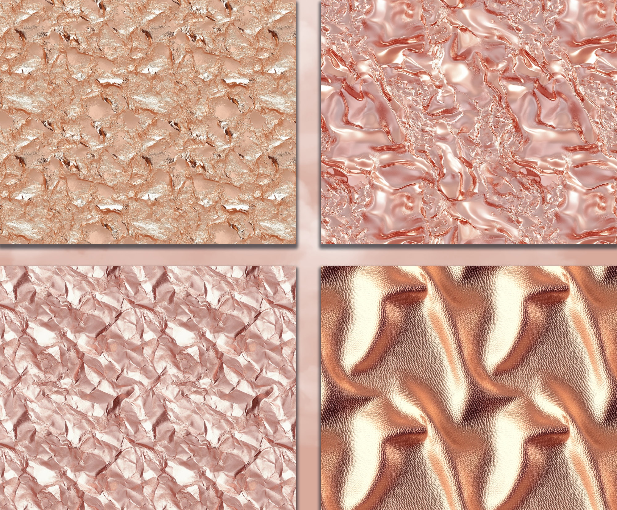 Rose Gold Digital Paper: Metallic Blush Pink Seamless Patterns (PNG ...