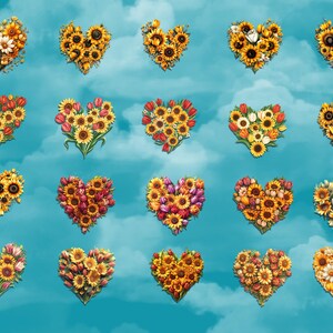 Sunflower Heart Clip Art Yellow Flower Heart Digital Paper Valentine's ...