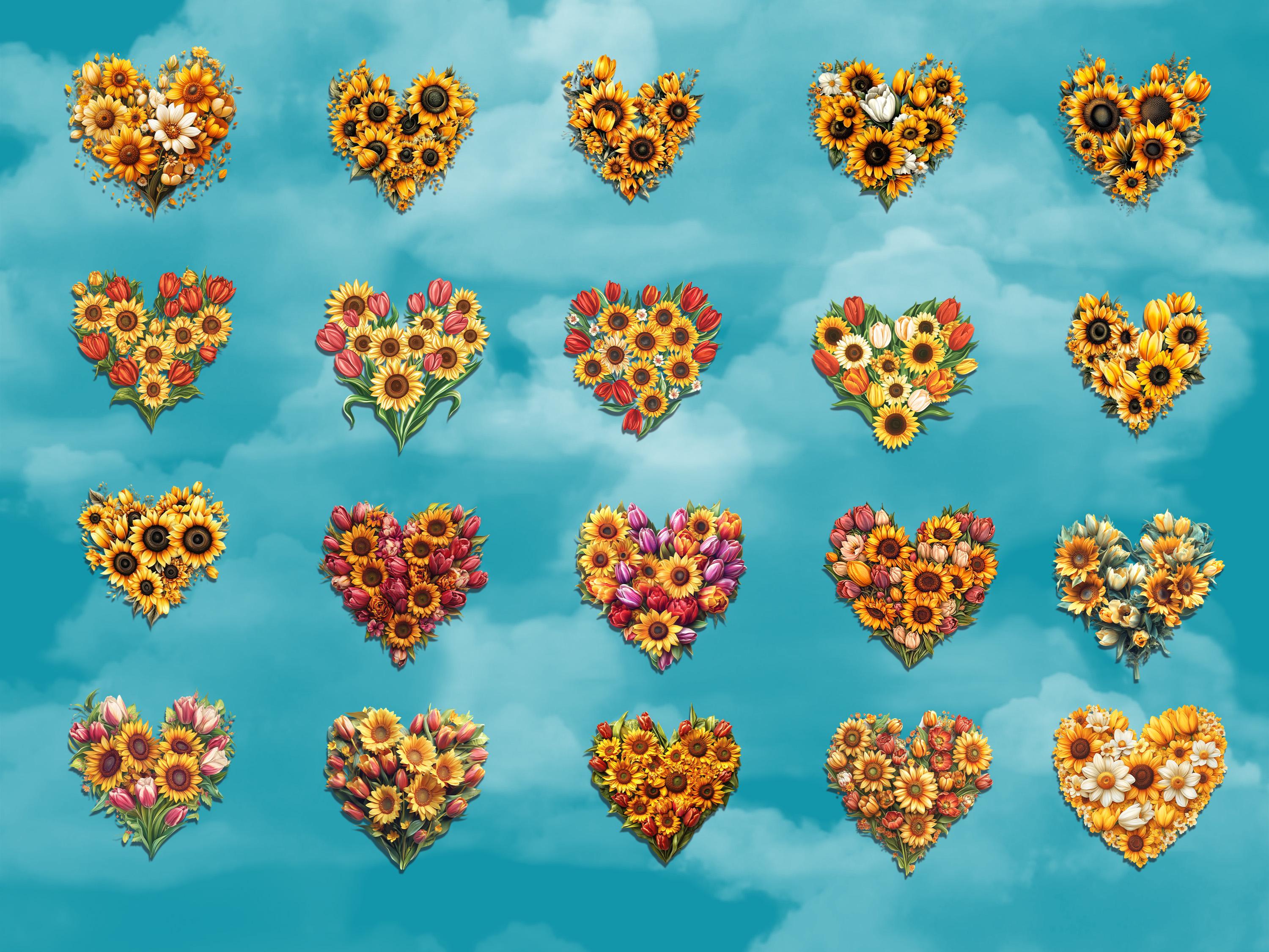 Sunflower Heart Clip Art Yellow Flower Heart Digital Paper Valentine's ...