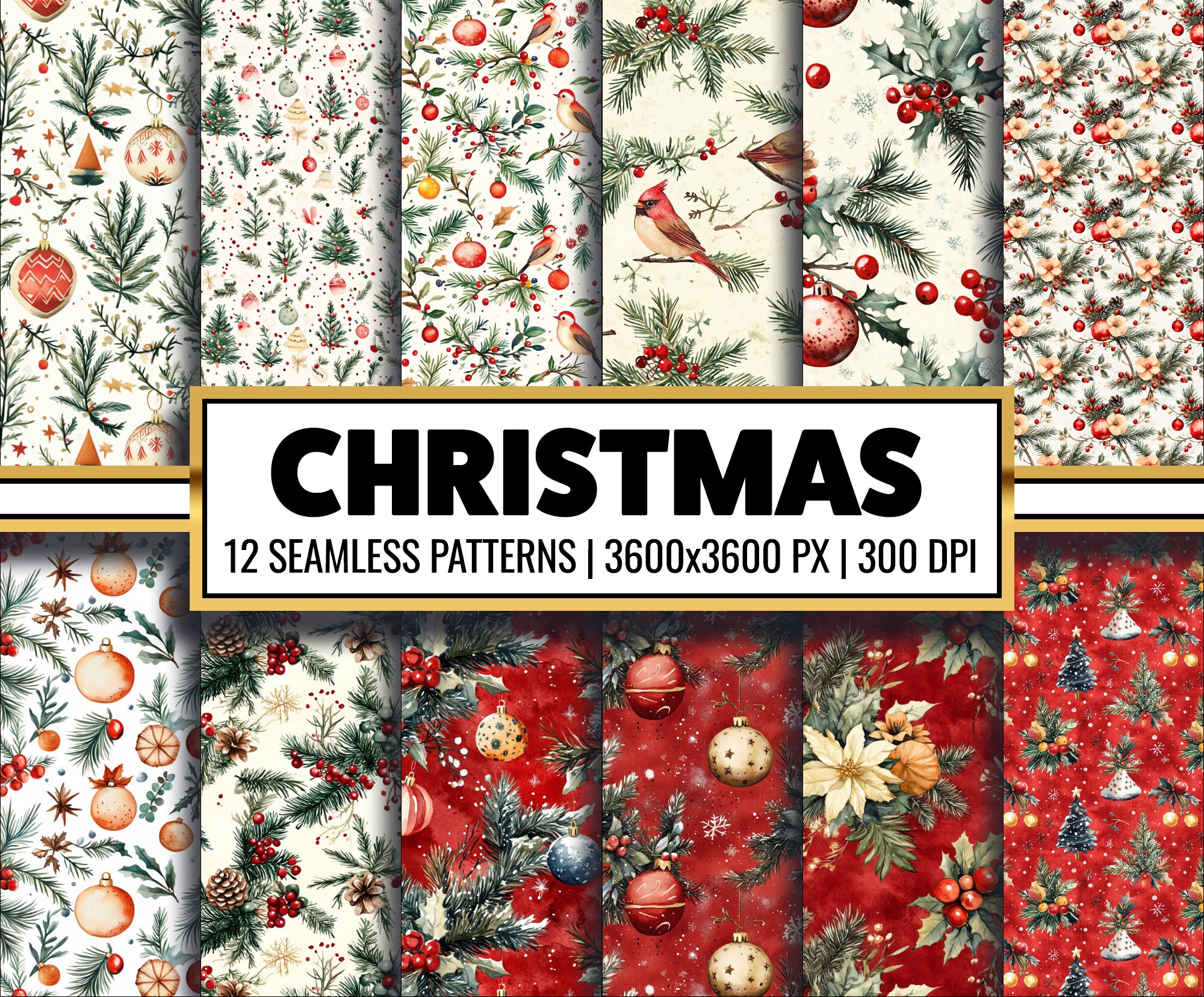 Seamless Vintage Christmas Digital Paper Winter Holiday Background Old ...