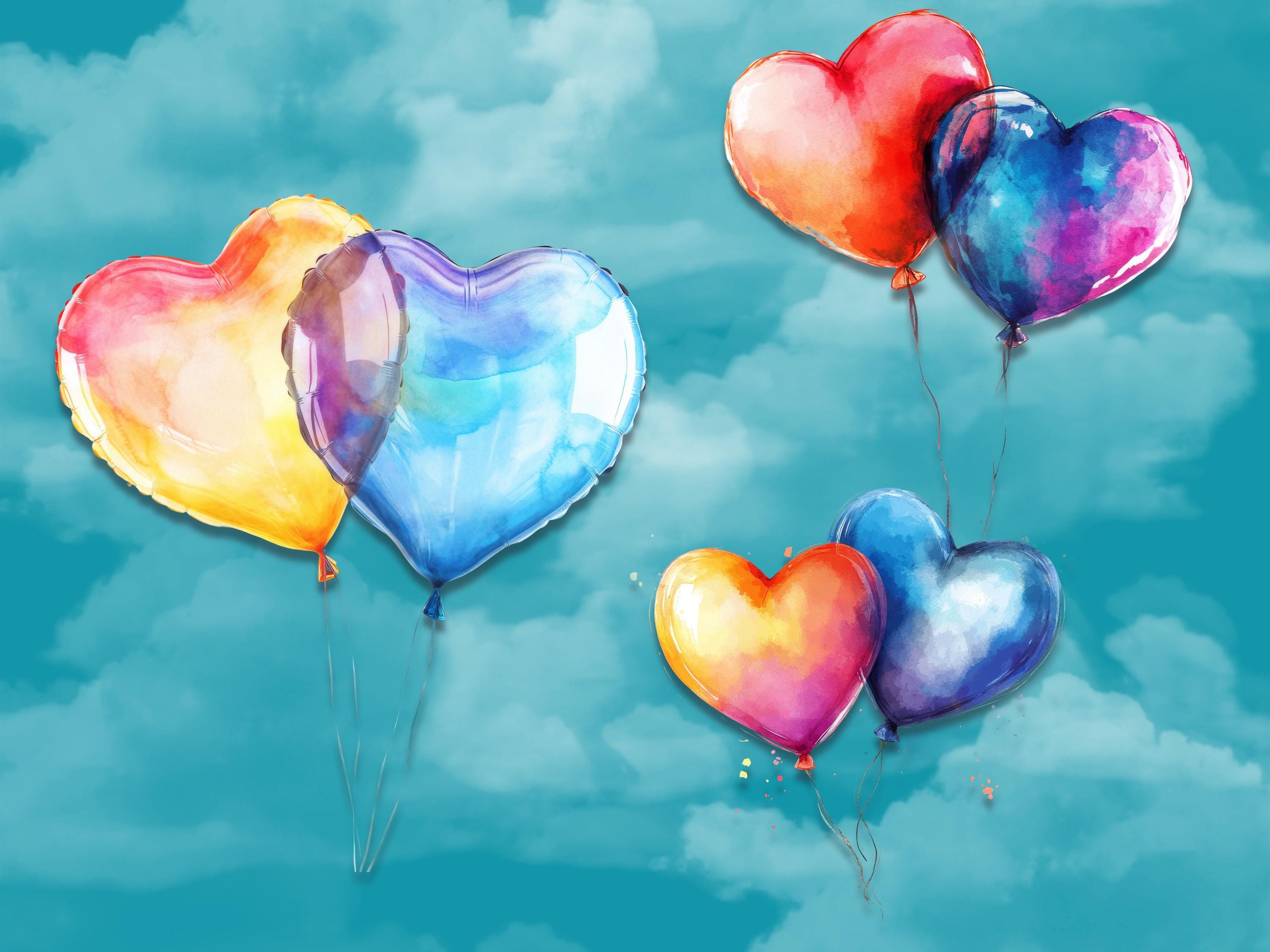 Heart Balloon Clip Art Valentin Balloon Printable PNG Watercolor Heart ...