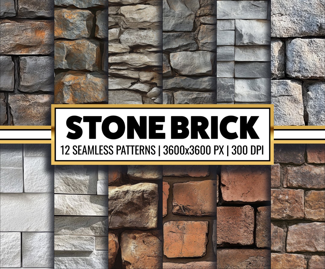 Stone Brick Texture Digital Paper Rustic Brick Seamless Pattern Stone ...