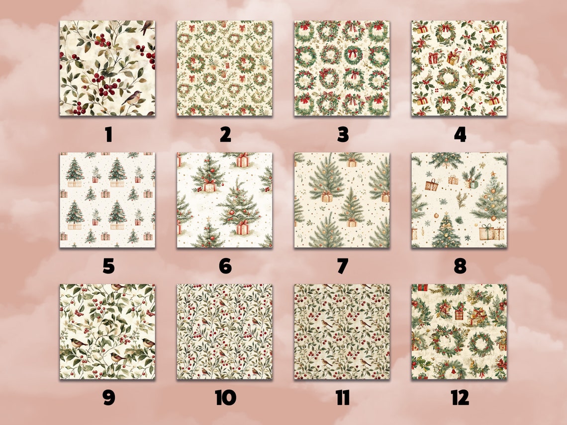 Festive Christmas Seamless Pattern: Xmas Holiday Digital Paper (12x12 ...