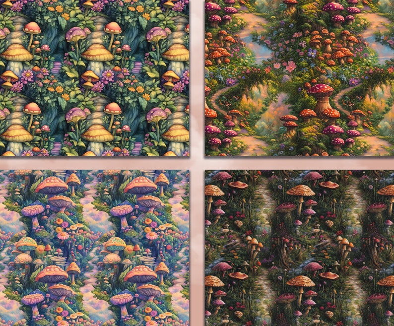 Fantasy Enchanted Forest Digital Paper Woodland Forest Seamless Pattern ...