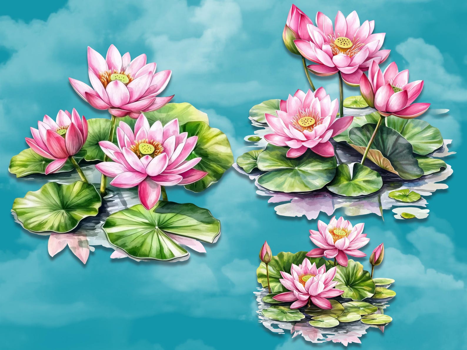 Lily Pond Clip Art Watercolor Lily Pad Digital Paper Pond Printable PNG ...
