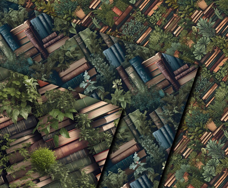 Library Books Digital Paper, Texture Backgrounds Printable Scrapbook ...