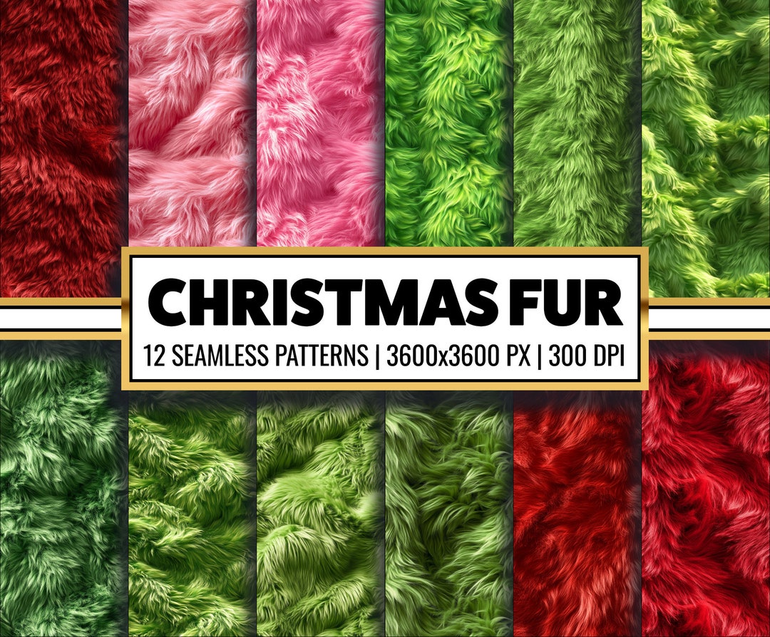 Christmas Fur Digital Paper Green Monster Seamless Pattern Christmas ...