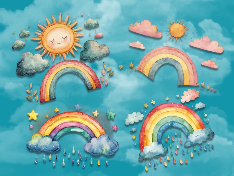 Rainbow Clip Art Watercolor Digital Paper Nursery Art Scrapbook Junk ...